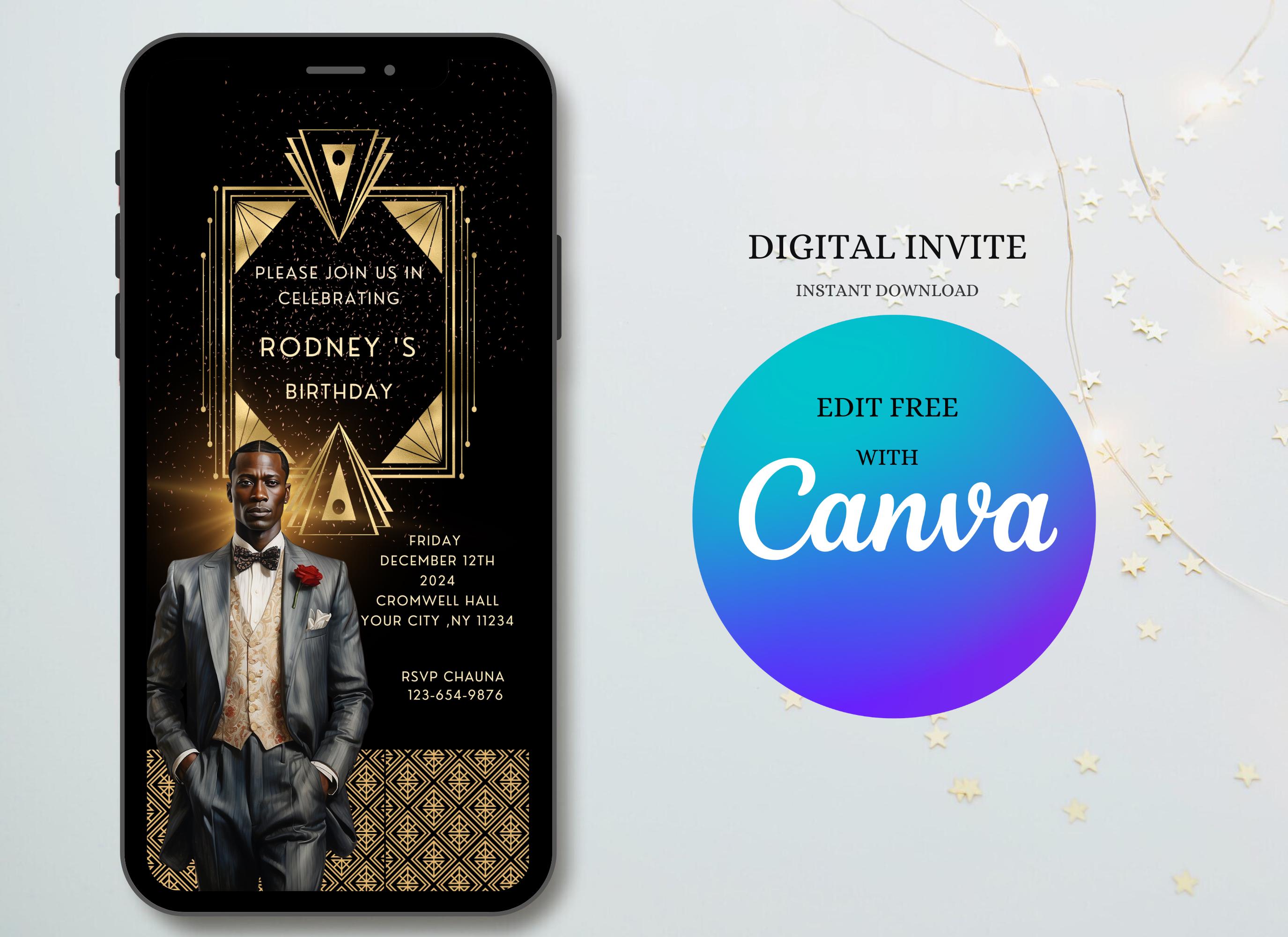 Gatsby Art Deco Invitation: Roaring 20s Mobile Evite (digital Download ...