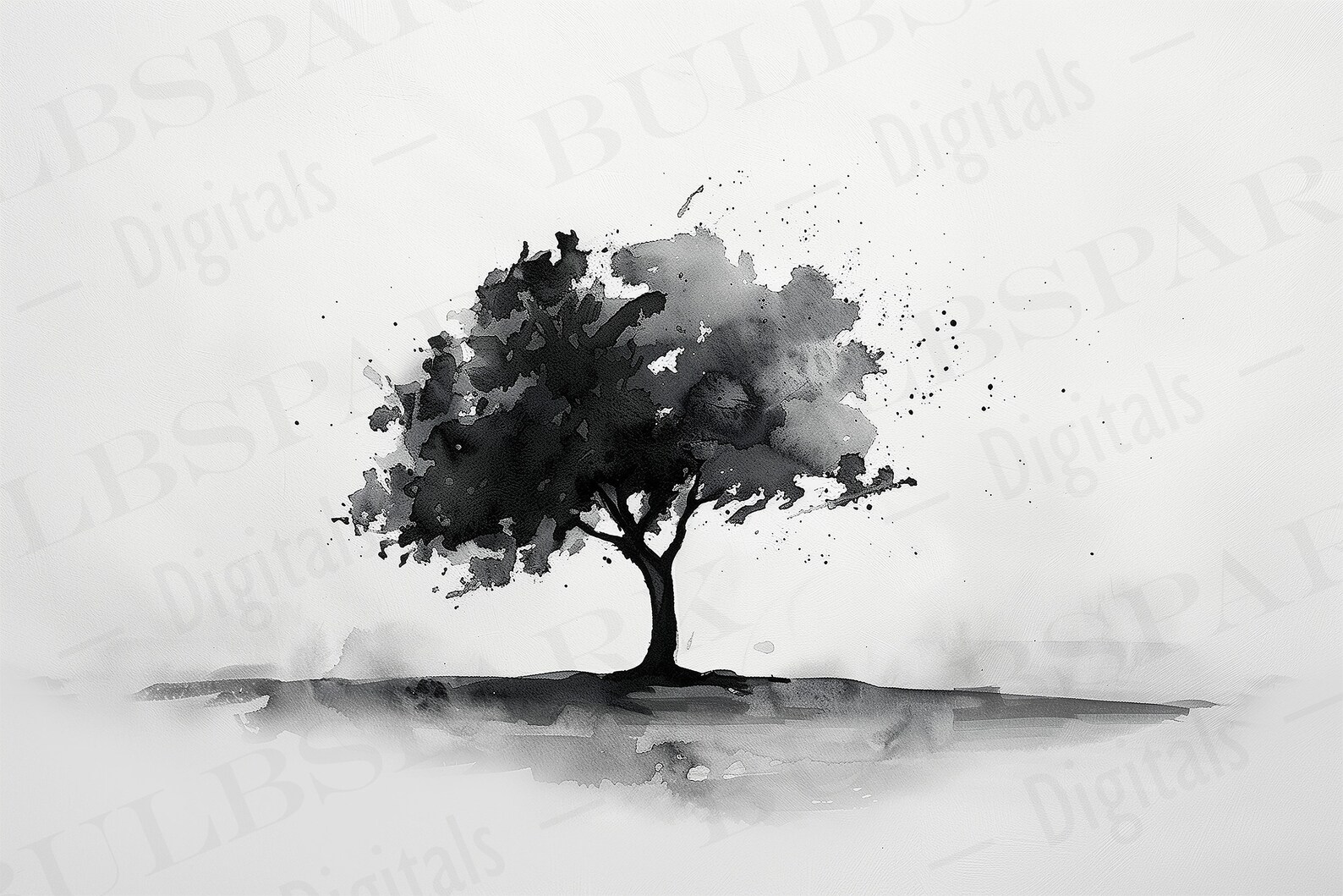 Gray Shades Tree - Minimalist Nature - Black Ink Watercolor ...