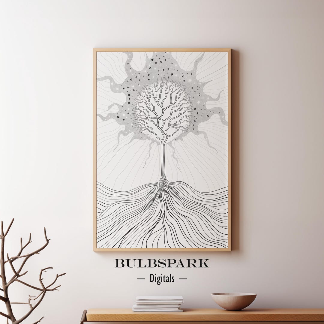 Linear Tree of Life - Black & White Line Art | 300 DPI Image - Instant ...