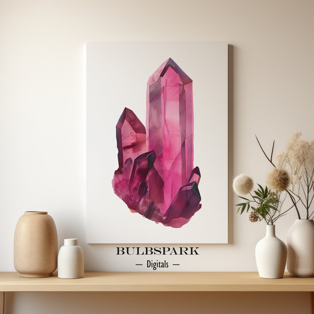 Intense Pink Crystals - Quartz | Watercolor Art | Minimalist | Ready to ...