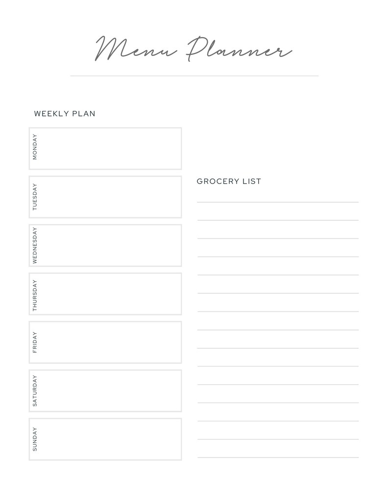 Weekly Menu Planner - Digital - Etsy