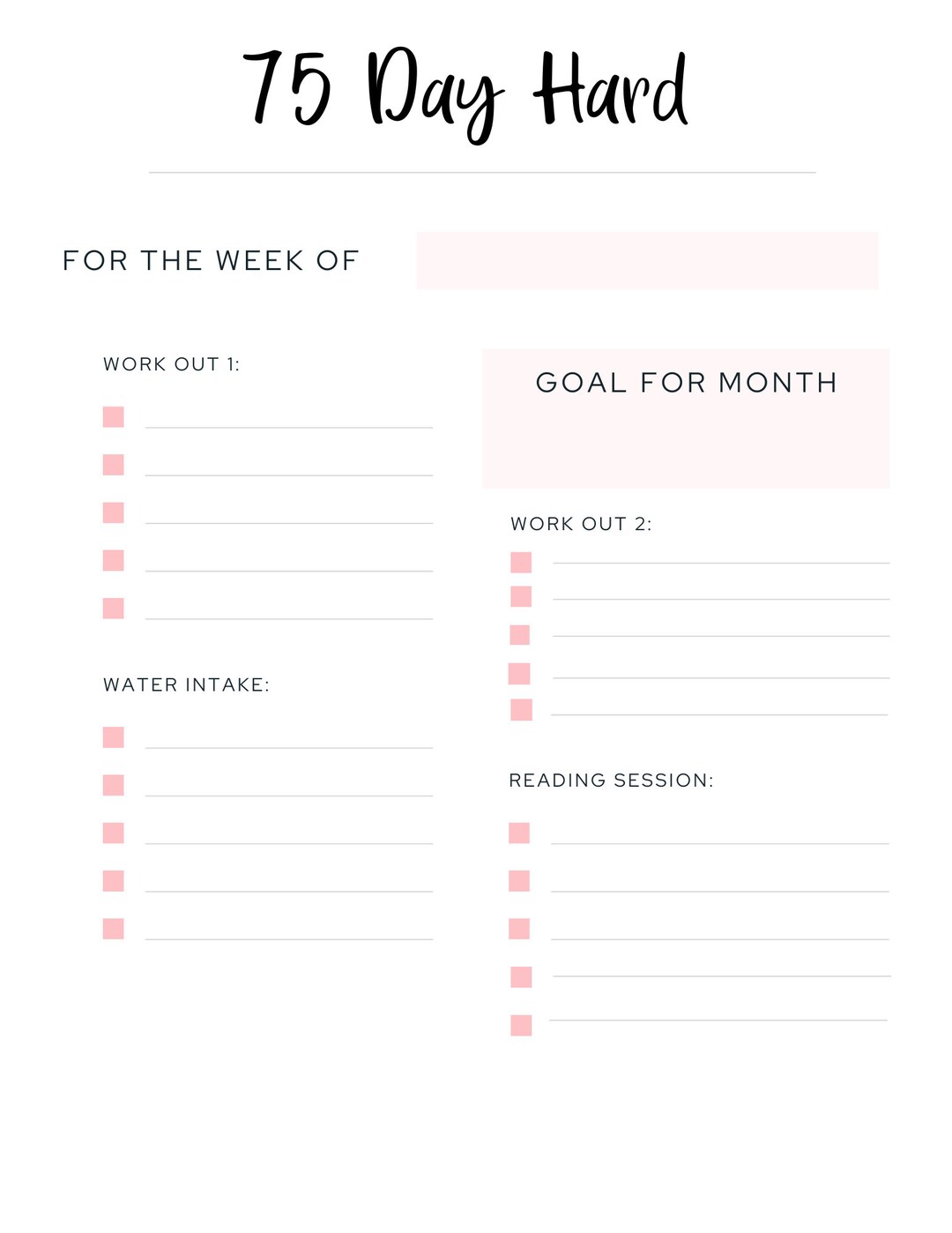 75 Day Hard (5 Day) Planner - Etsy