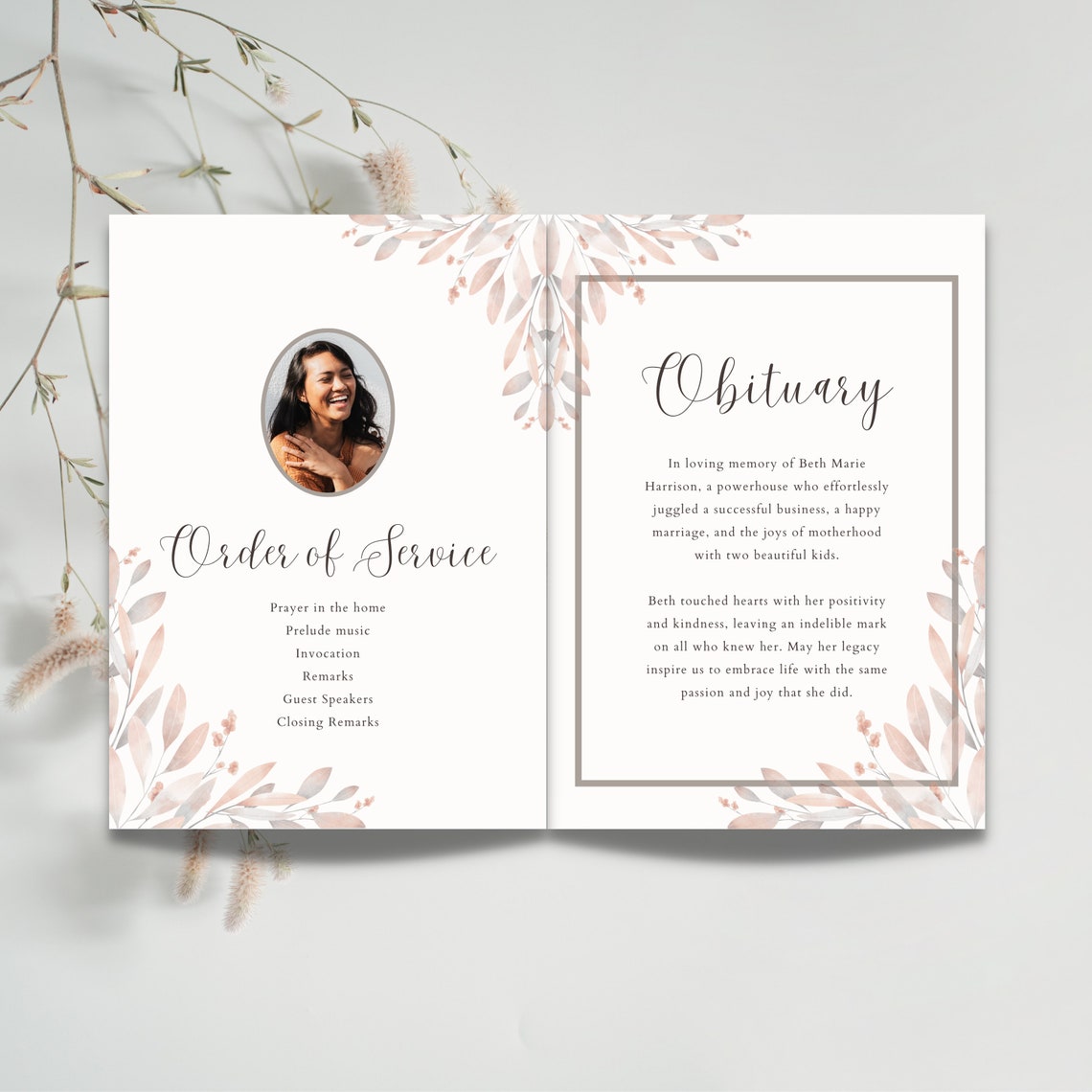 Elegant Funeral Program Template, Template Celebrating the Life of ...
