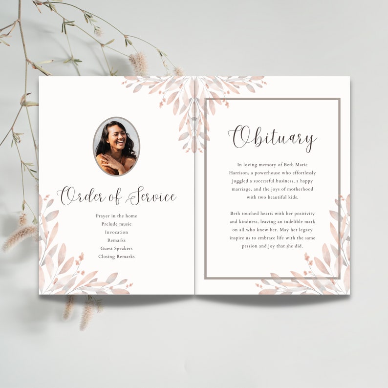 Elegant Funeral Program Template | Celebration of Life Program ...