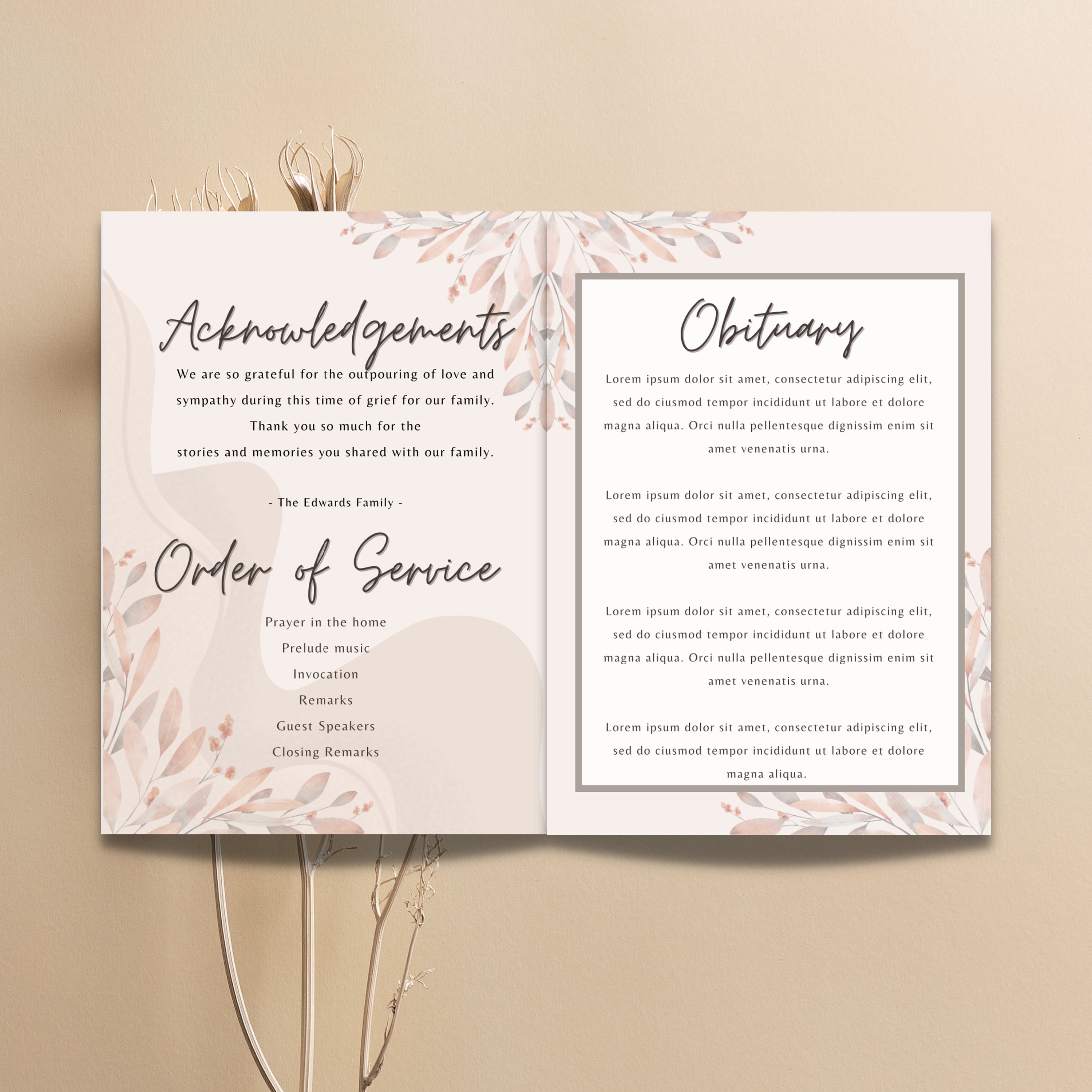 Boho Vibe Funeral Program Template, Template Celebrating the Life of ...