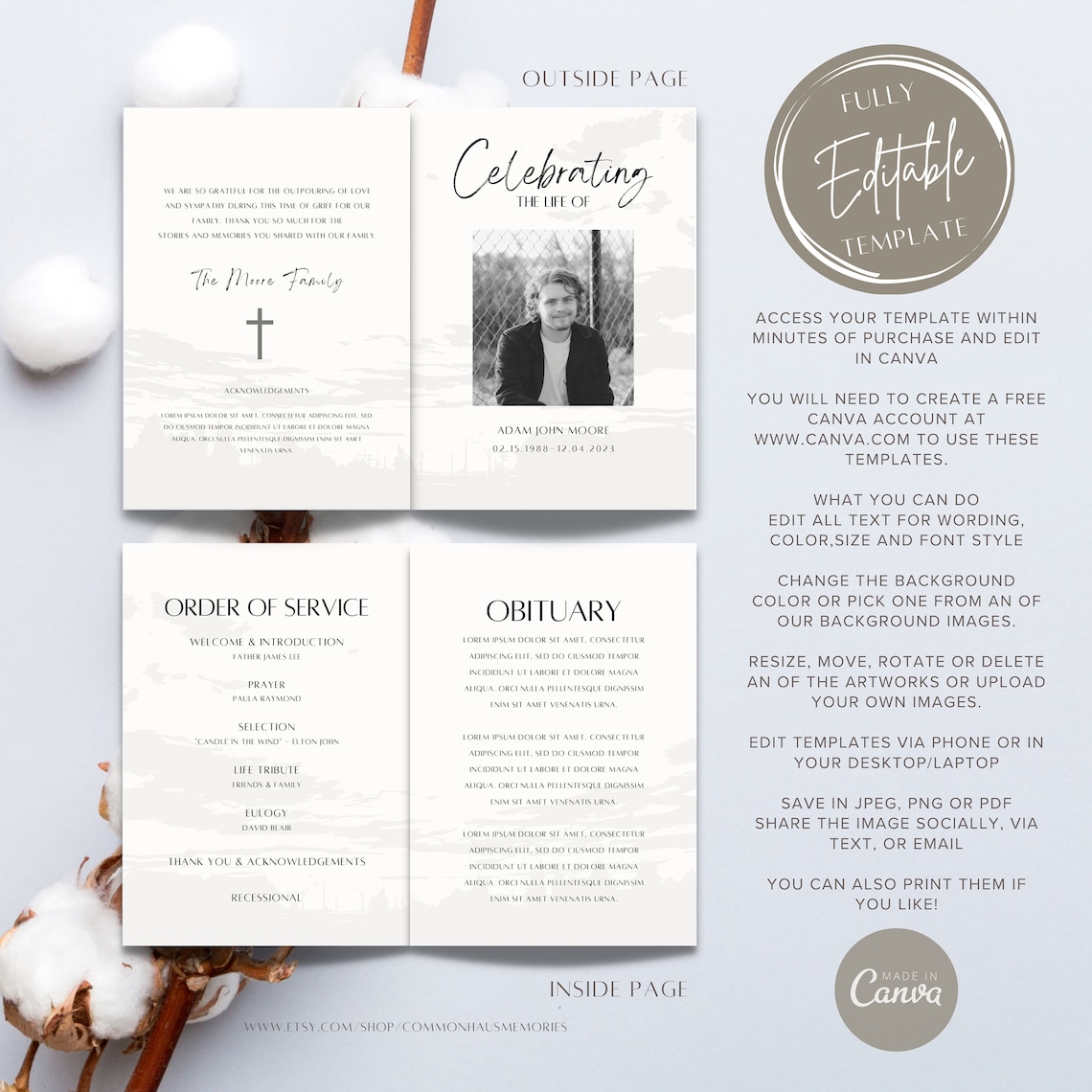 Editable Funeral Program Template, Template Celebrating the Life of ...