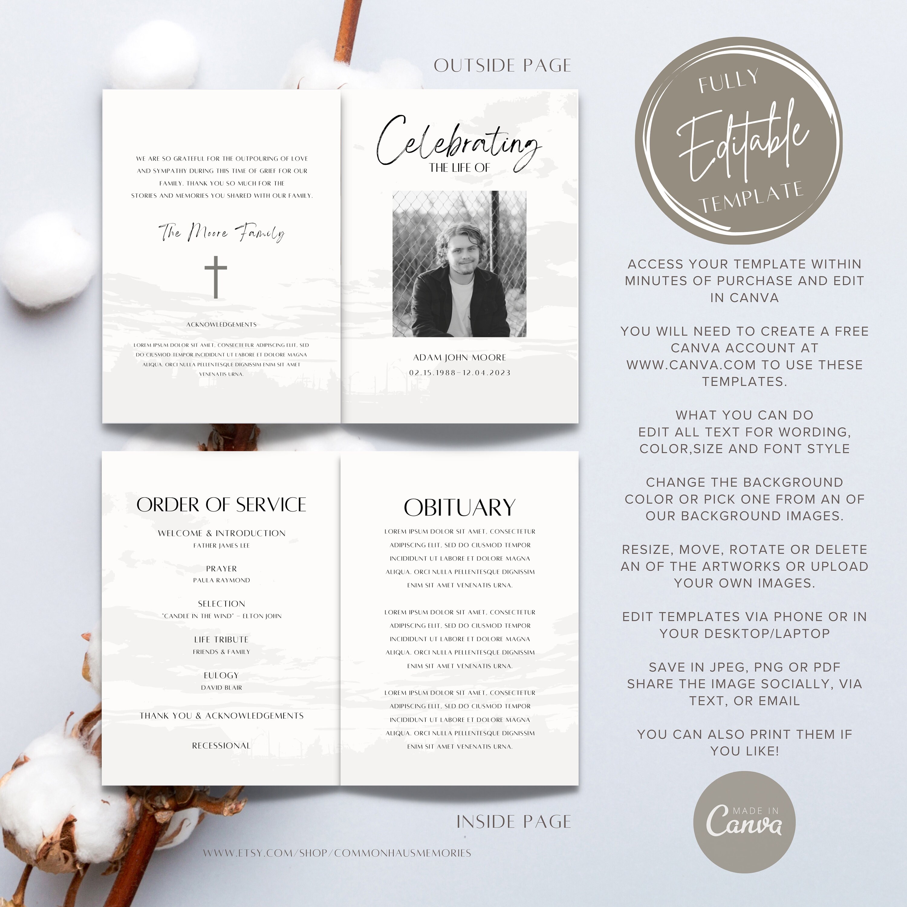Editable Funeral Program Template, Template Celebrating the Life of ...