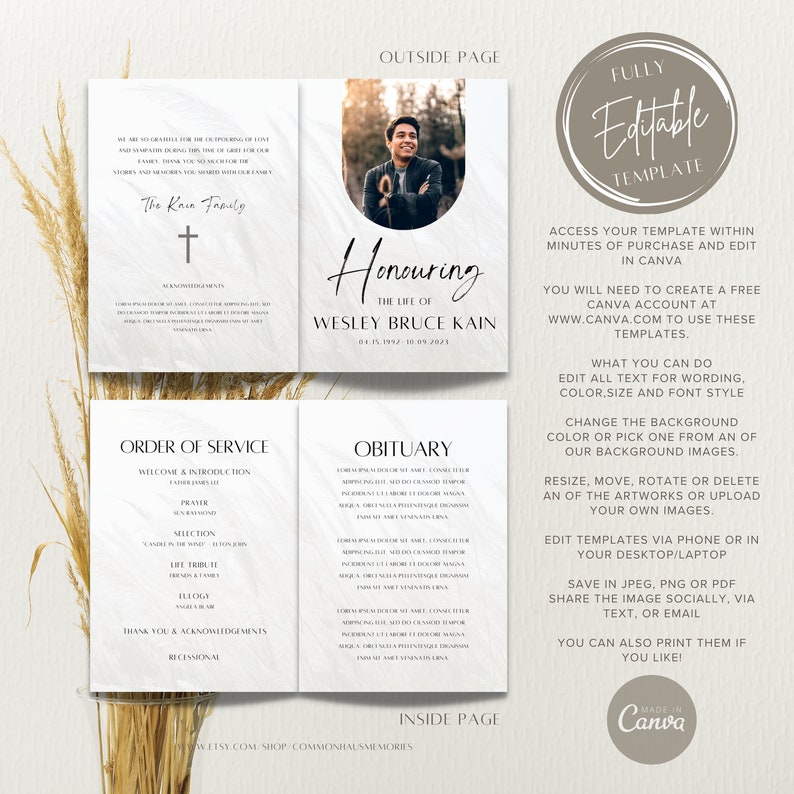 Funeral Program Template | Celebration of Life Program | Editable ...