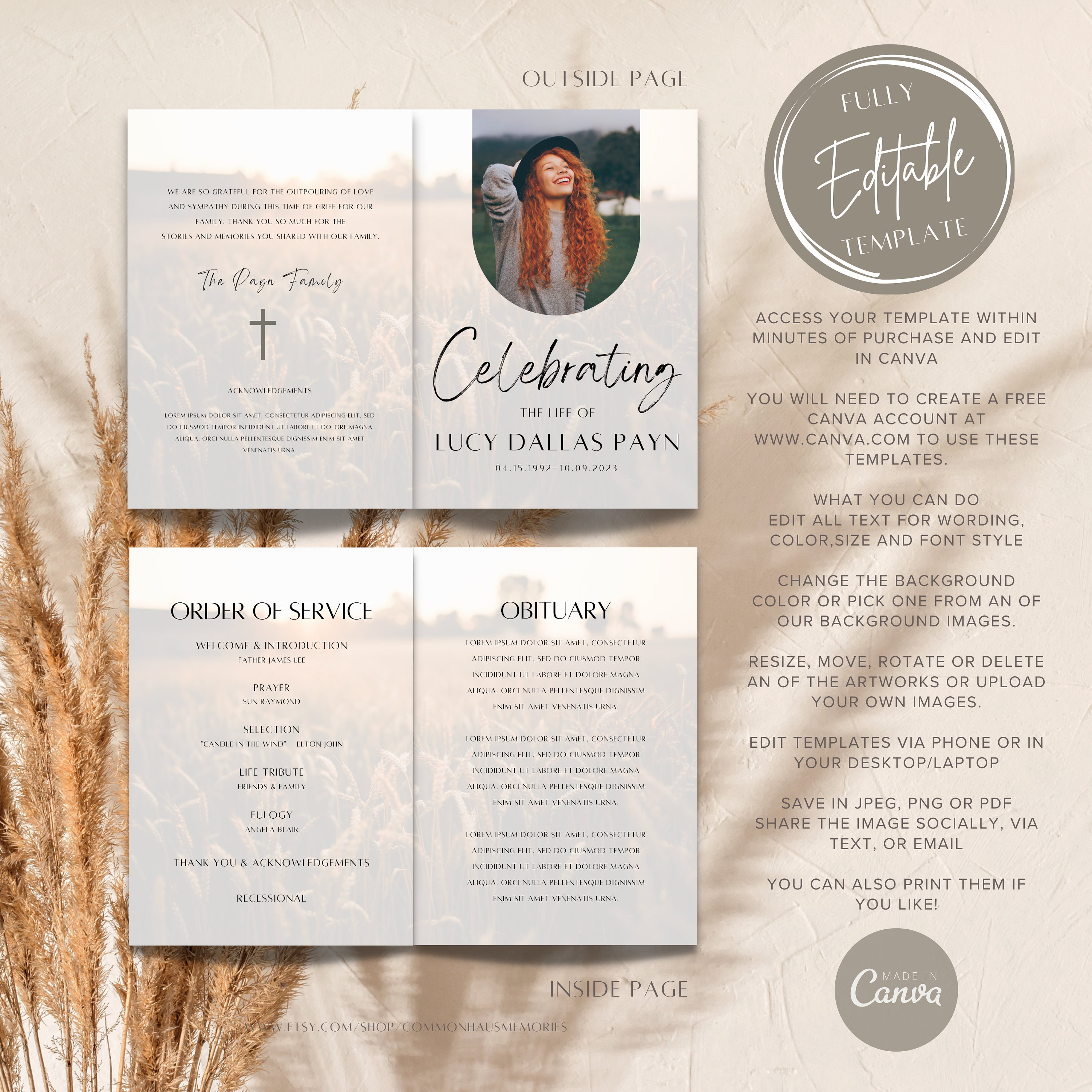 Editable Funeral Program Template, Template Celebrating the Life of ...