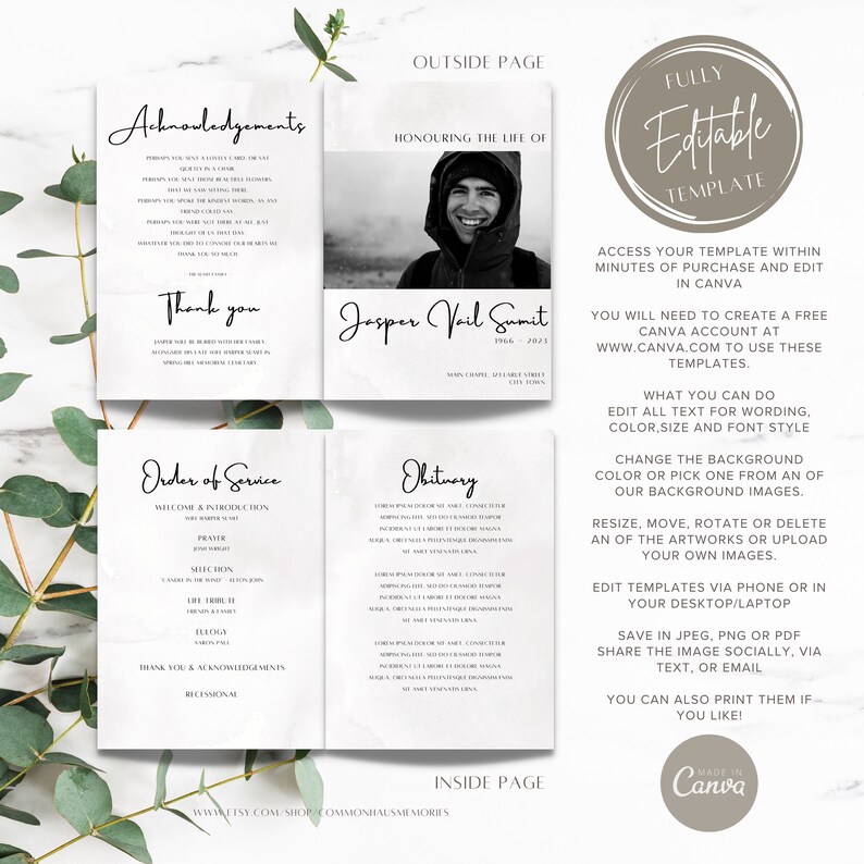 Editable Funeral Program Template, Template Celebrating the Life of ...