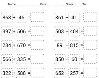 Math Drill Addition Worksheets, Printable, Numbers 1-999, 65 Pages of ...