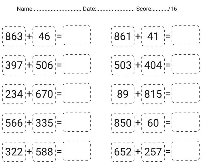 Math Drill Addition Worksheets, Printable, Numbers 1-999, 65 Pages of ...