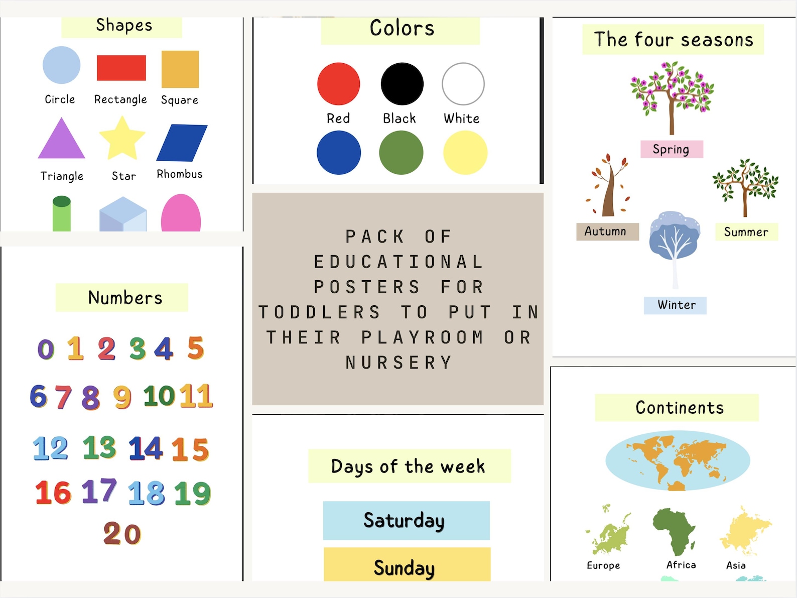 Colorful Educational Posters for Toddlers, Instant Download, Alphabet ...