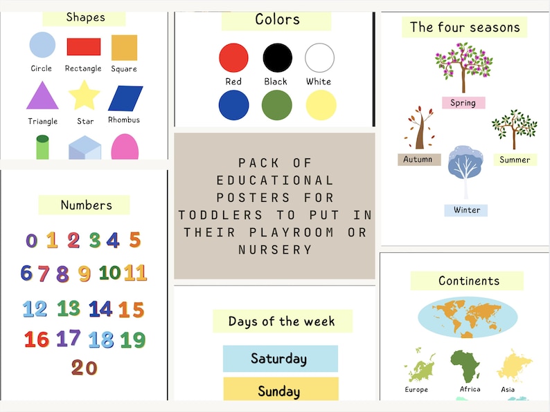 Colorful Educational Posters for Toddlers, Instant Download, Alphabet ...