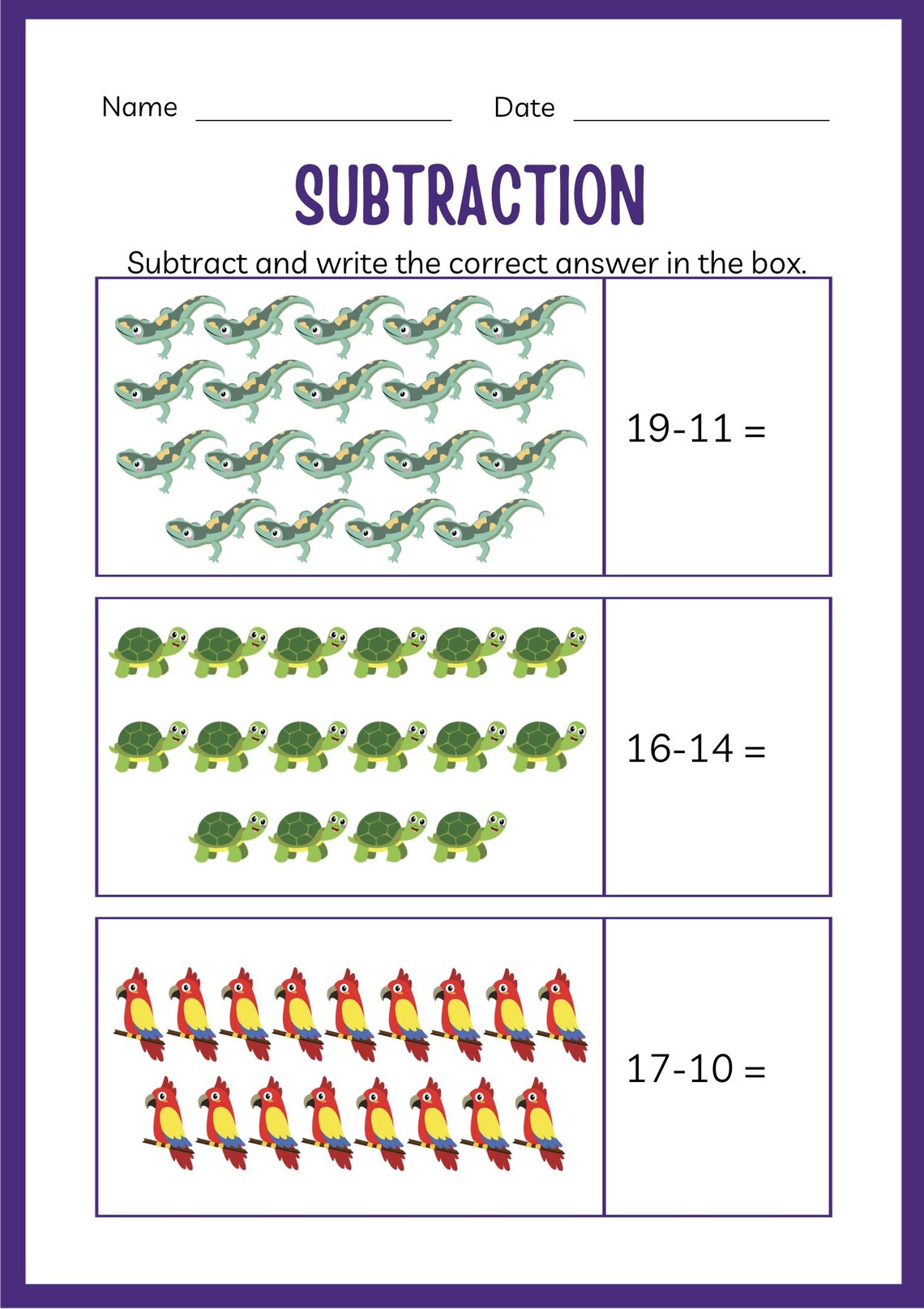 Fun Subtraction Worksheet: Colorful Pictures, Easy Learning Printable ...