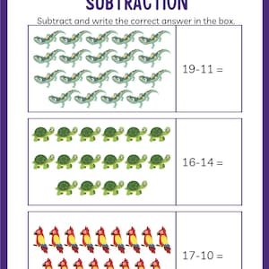 Fun Subtraction Worksheet: Colorful Pictures, Easy Learning Printable ...