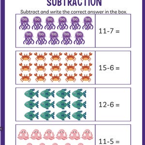 Fun Subtraction Worksheet: Colorful Pictures, Easy Learning Printable ...
