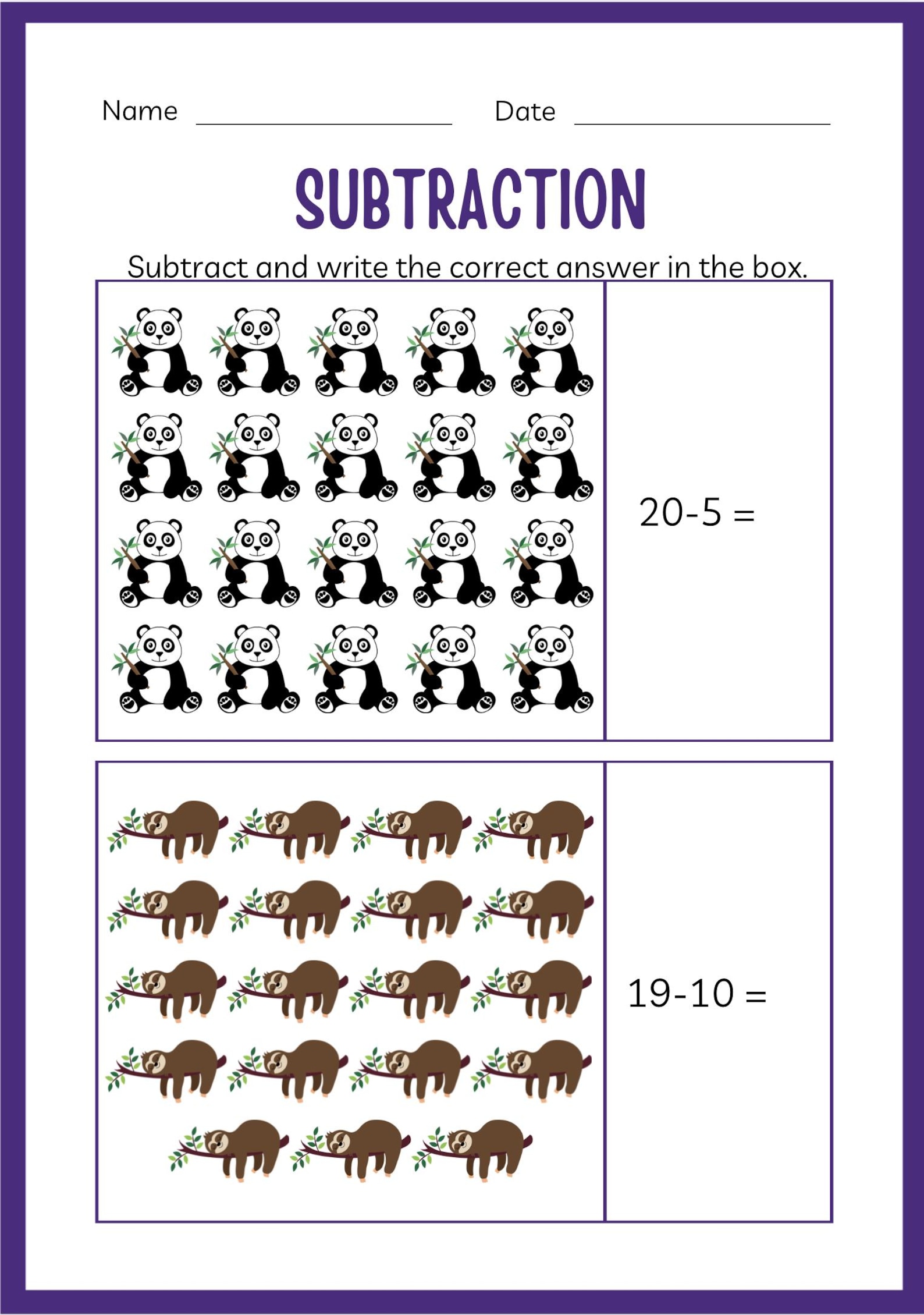 Fun Subtraction Worksheet: Colorful Pictures, Easy Learning Printable ...