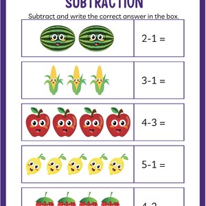 Fun Subtraction Worksheet: Colorful Pictures, Easy Learning Printable ...