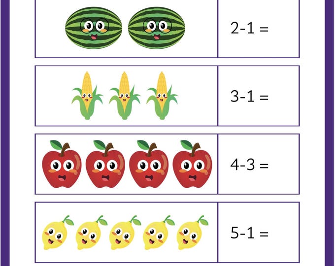 Fun Subtraction Worksheet: Colorful Pictures, Easy Learning Printable ...