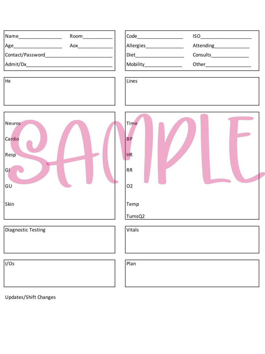 Simple Nurse Report Sheet - Etsy