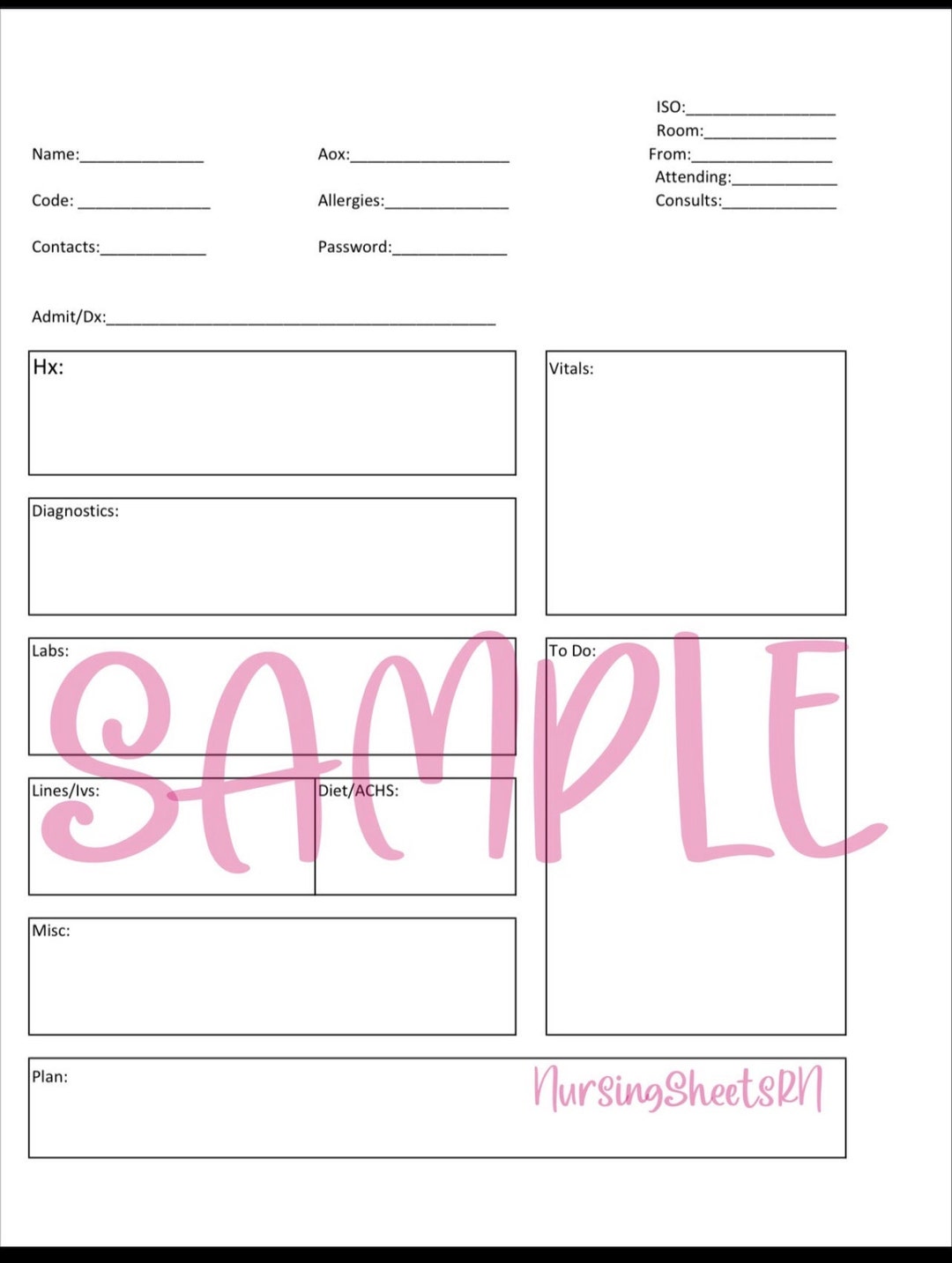 Simplified Nurse Report Sheet - Etsy