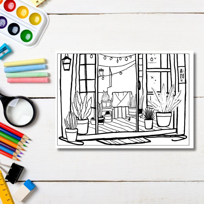 Comfy Cozy Corner Coloring Pages Stress Relief Hygge Coloring Bold and ...
