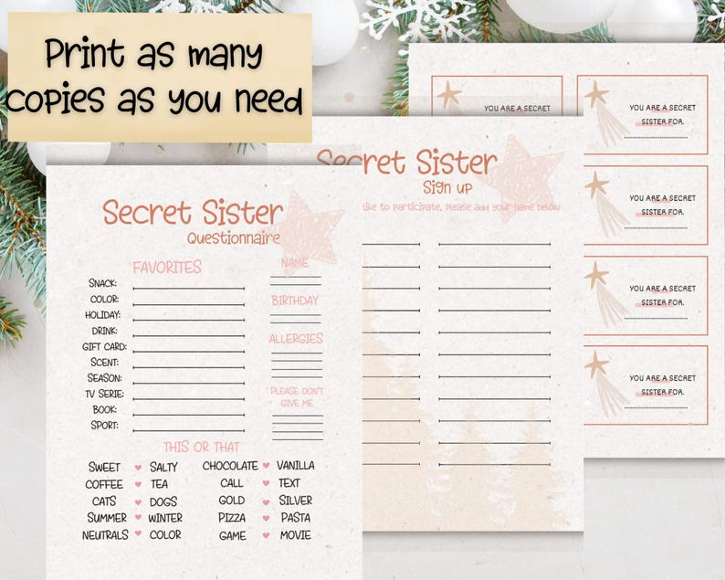 Secret Sister Questionnaire | Girls Camp Secret Sister | Thinking of ...