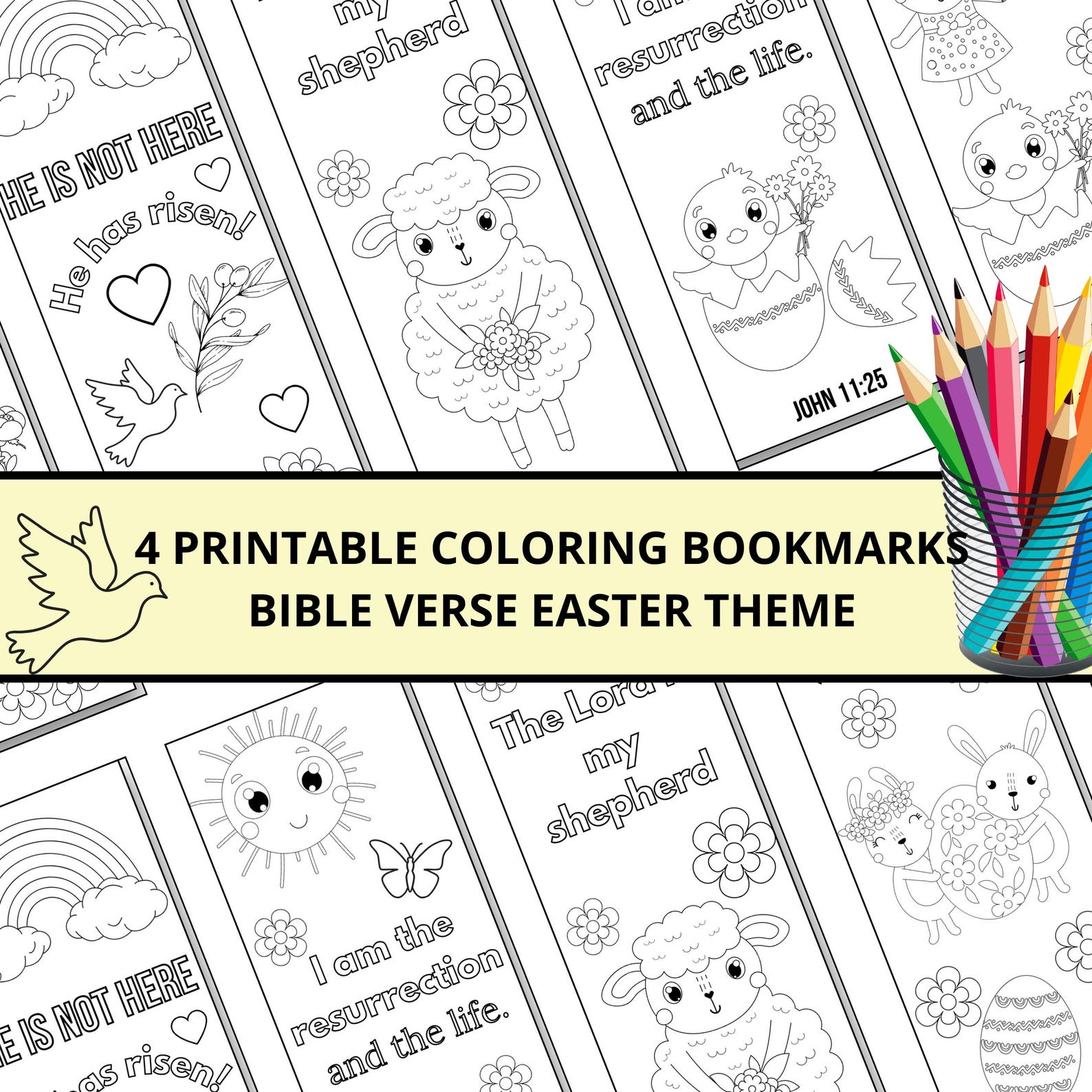 Kids Bible Verse Coloring Bookmarks | Easter Coloring Bookmarks ...