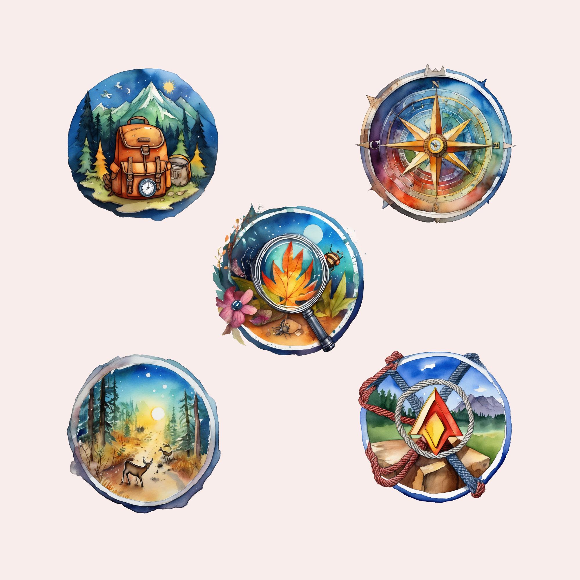 Camping Watercolor Clipart | Badges Clipart | Scout Badges | Wilderness ...