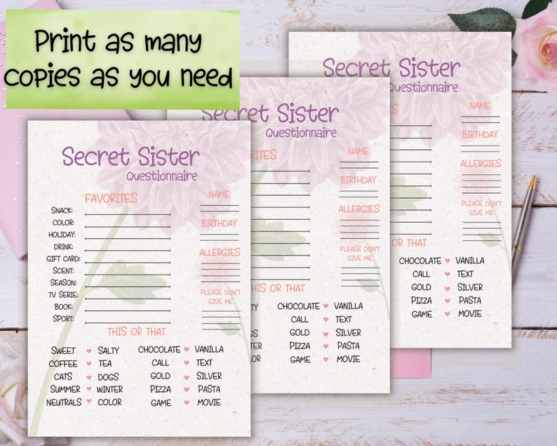 Secret Sister Questionnaire | Young Women | Girls Camp Secret Sister ...