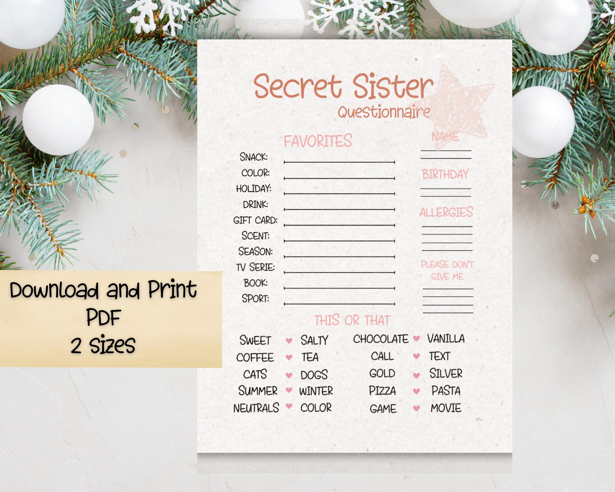 Secret Sister Questionnaire | Girls Camp Secret Sister | Thinking of ...