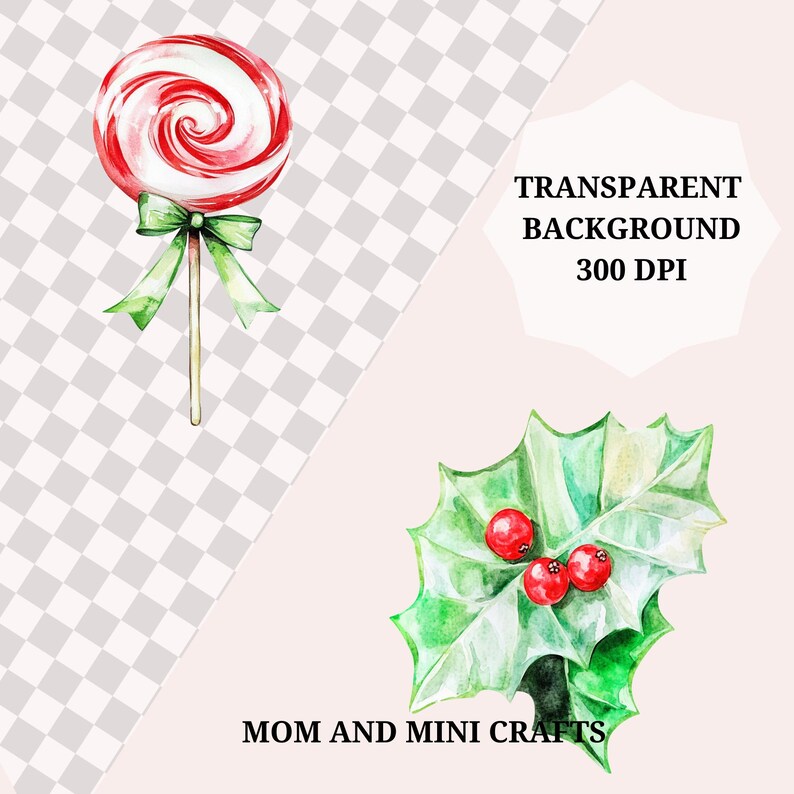 Peppermint Watercolor Clipart Peppermint Christmas Clipart Candy Cane ...