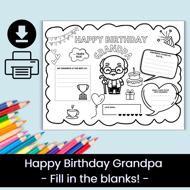 Grandpa Coloring Page Birthday Activity | Printable Kids Craft |fun ...