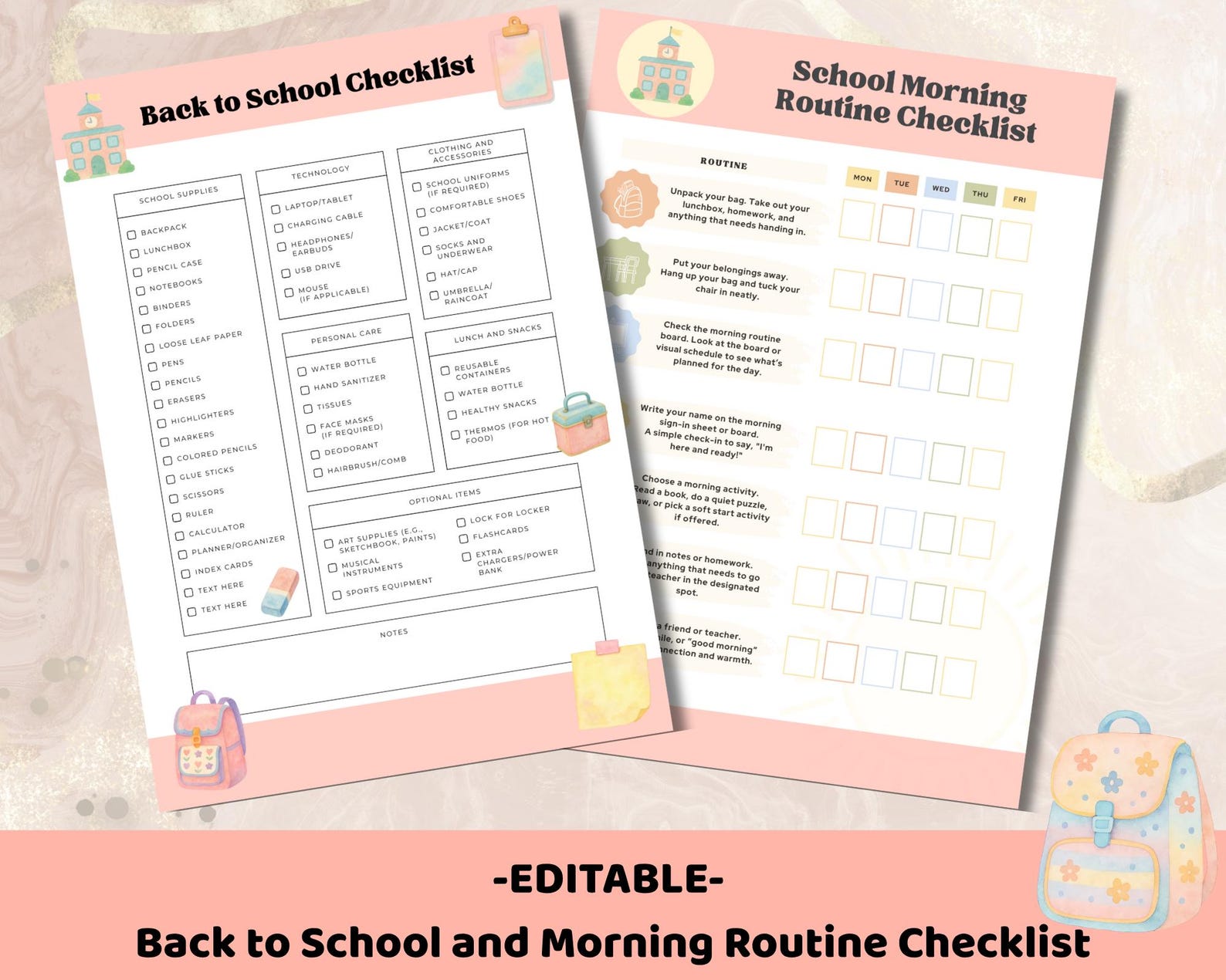 Ready for School Checklist, Printable Kids Routine Chart, Morning Tasks ...