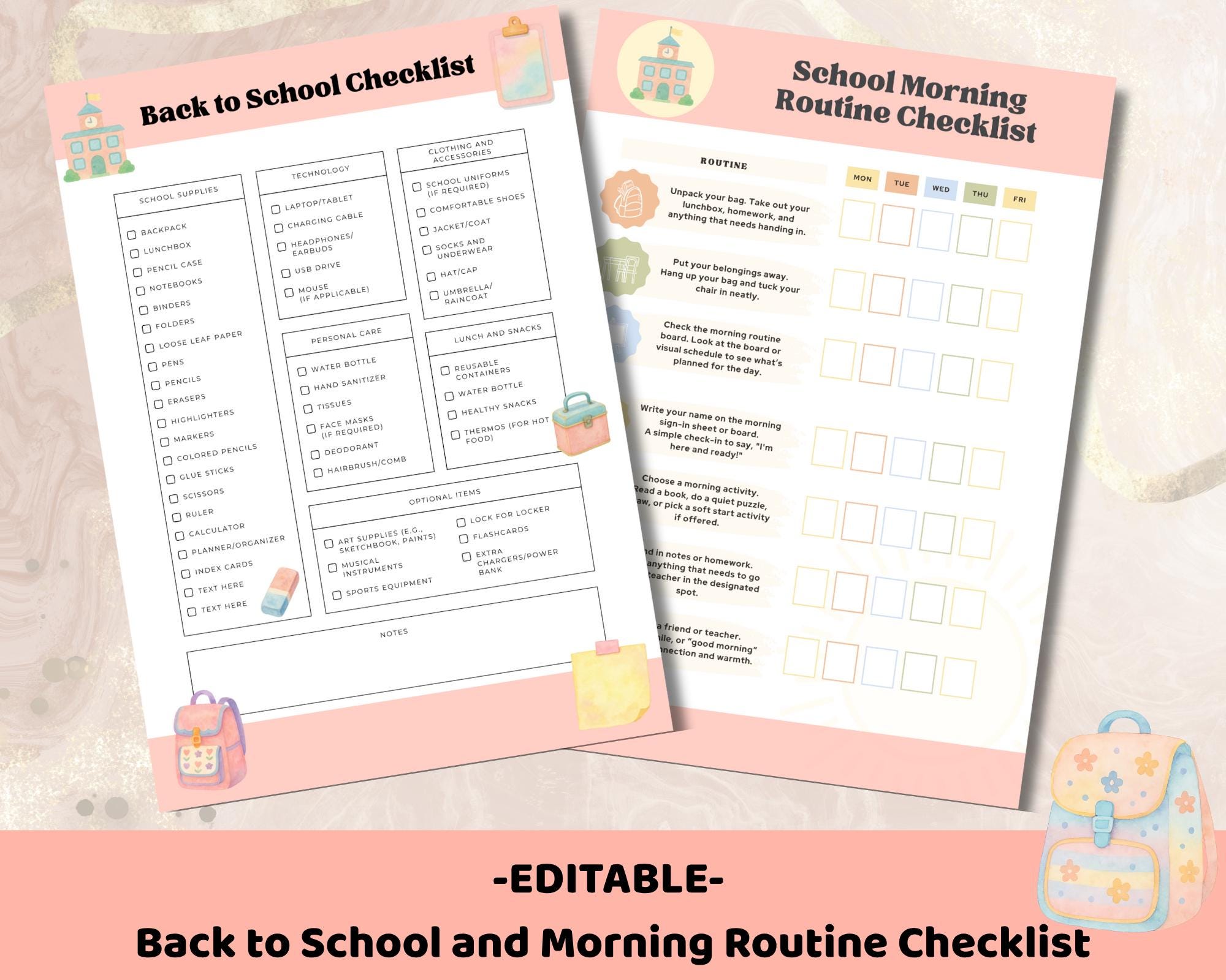 Ready for School Checklist, Printable Kids Routine Chart, Morning Tasks ...