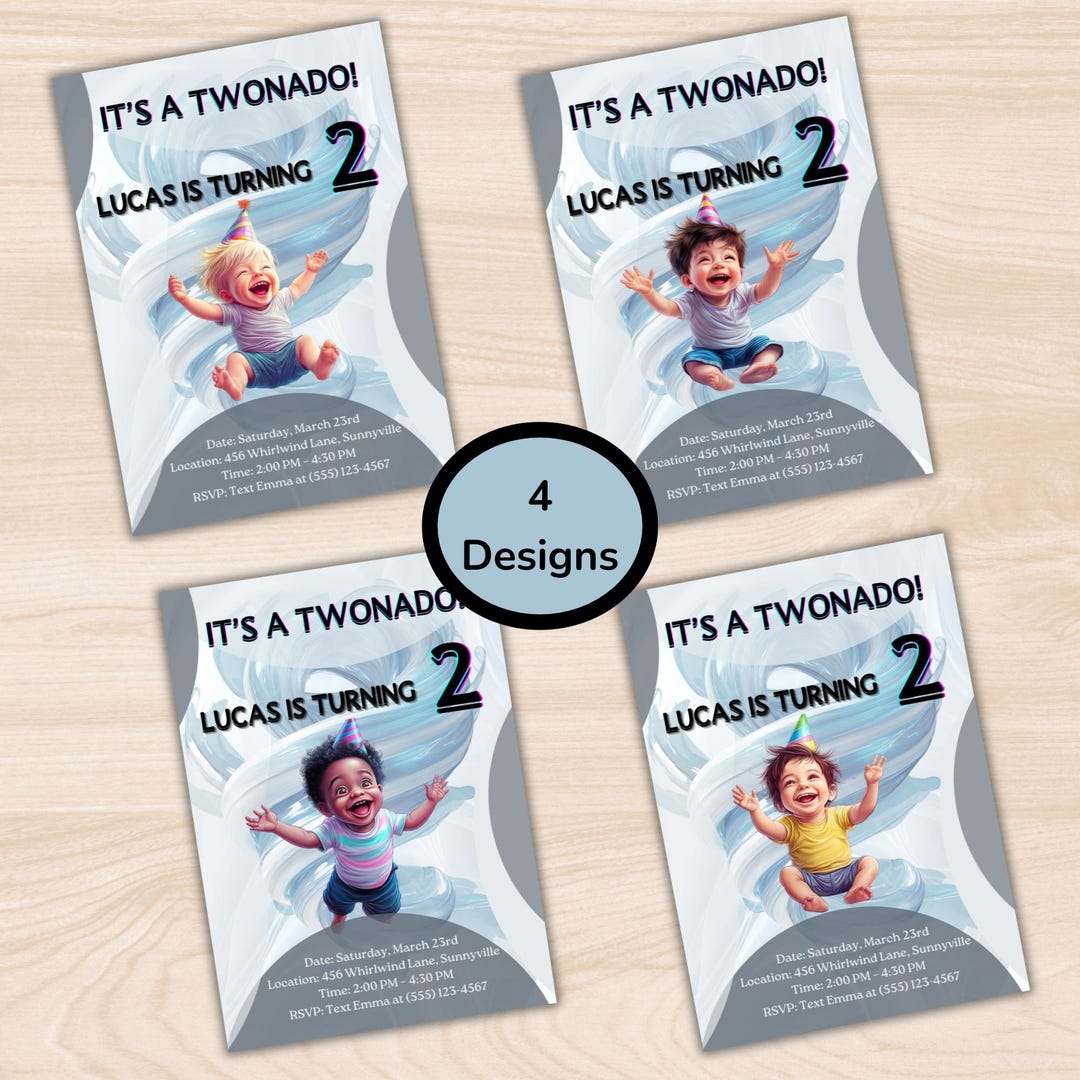 2nd Birthday Party Invitation Bundle | Tornado Twister Theme | Editable ...
