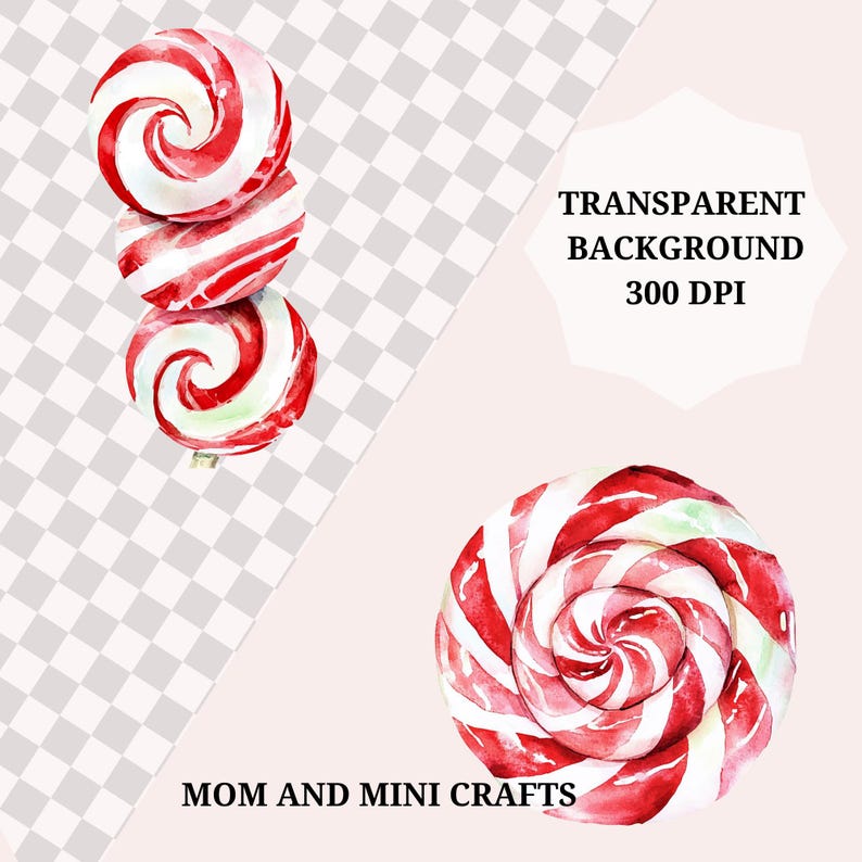 Peppermint Watercolor Clipart Peppermint Christmas Clipart Candy Cane ...