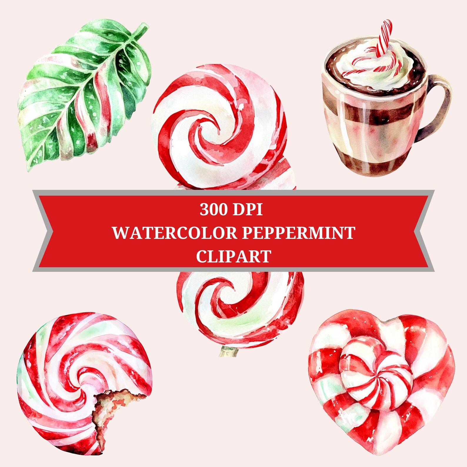 Peppermint Watercolor Clipart Peppermint Christmas Clipart Candy Cane ...