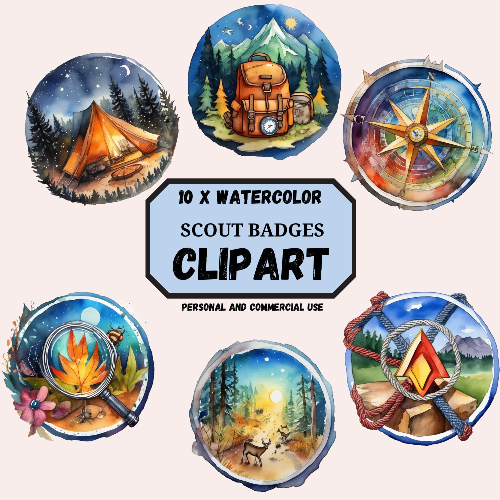 Camping Watercolor Clipart | Badges Clipart | Scout Badges | Wilderness ...