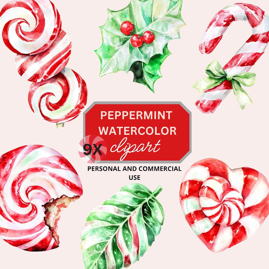 Peppermint Watercolor Clipart Peppermint Christmas Clipart Candy Cane ...