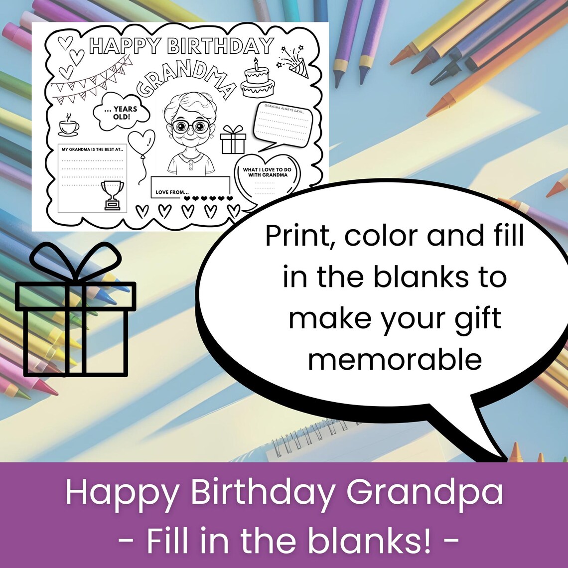 Diy Birthday Card Grandpa | Kids Coloring Page | Printable Grandfather ...