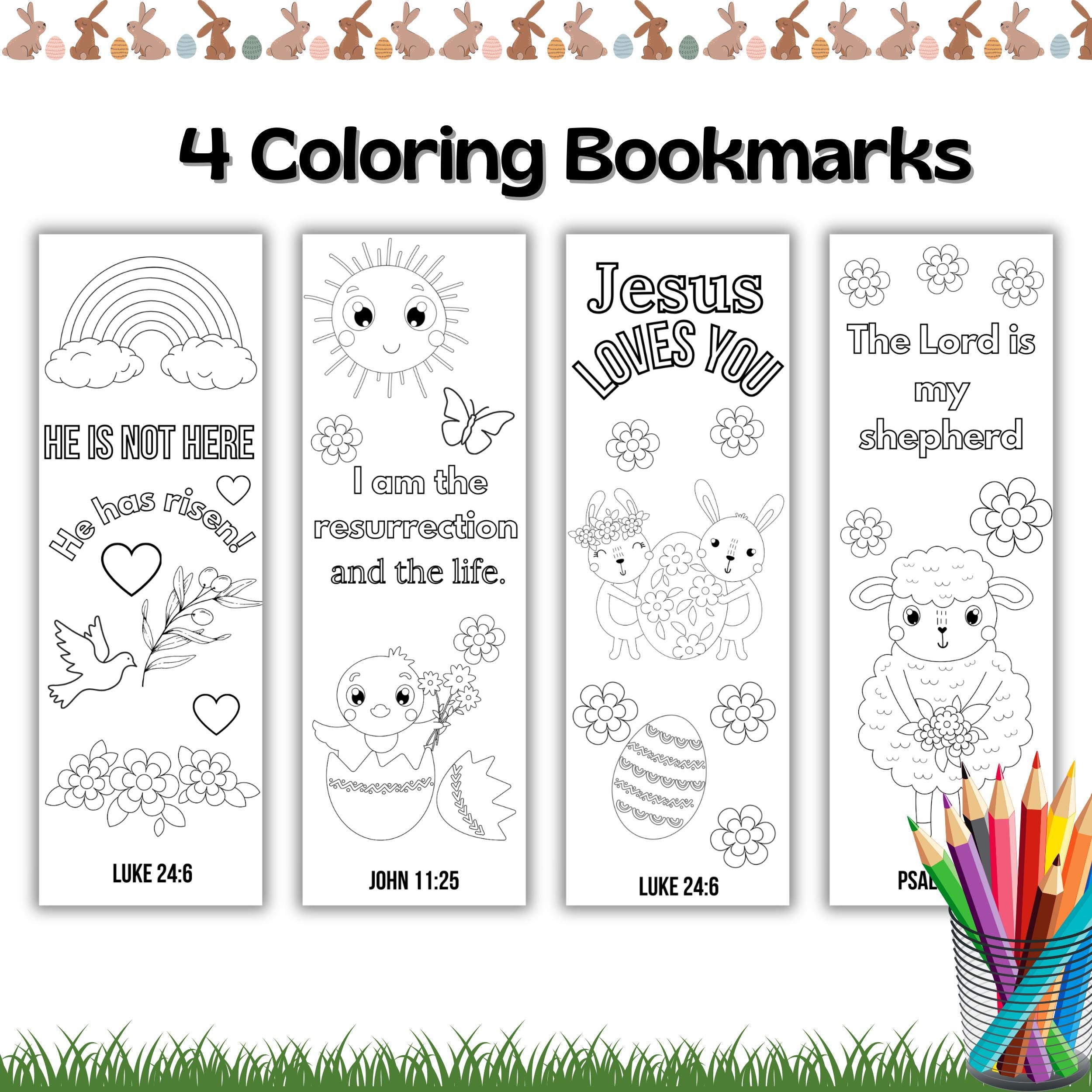 Kids Bible Verse Coloring Bookmarks | Easter Coloring Bookmarks ...