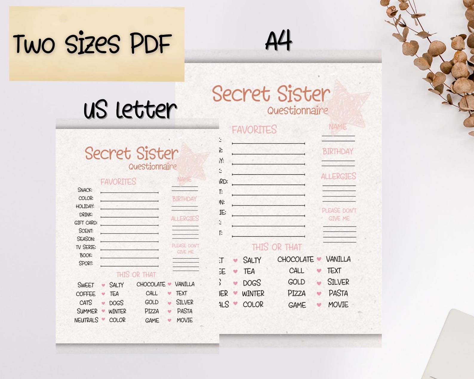 Secret Sister Questionnaire | Girls Camp Secret Sister | Thinking of ...