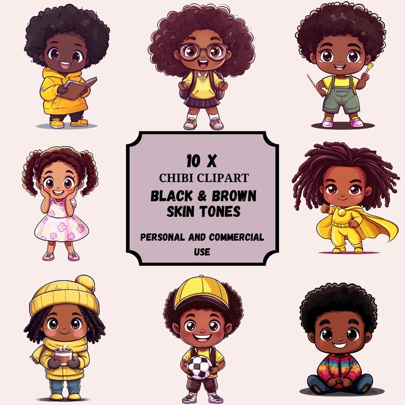 Chibi Clipart Chibi Girl hair Clipart Black Girl Clipart Bundle Black ...