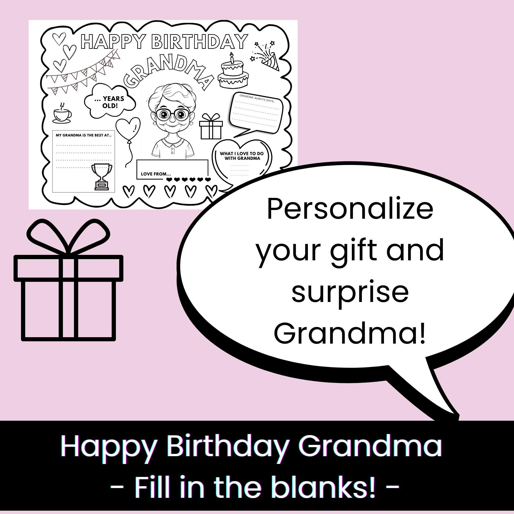 Happy Birthday Grandma Coloring Page | Instant Download Printable ...