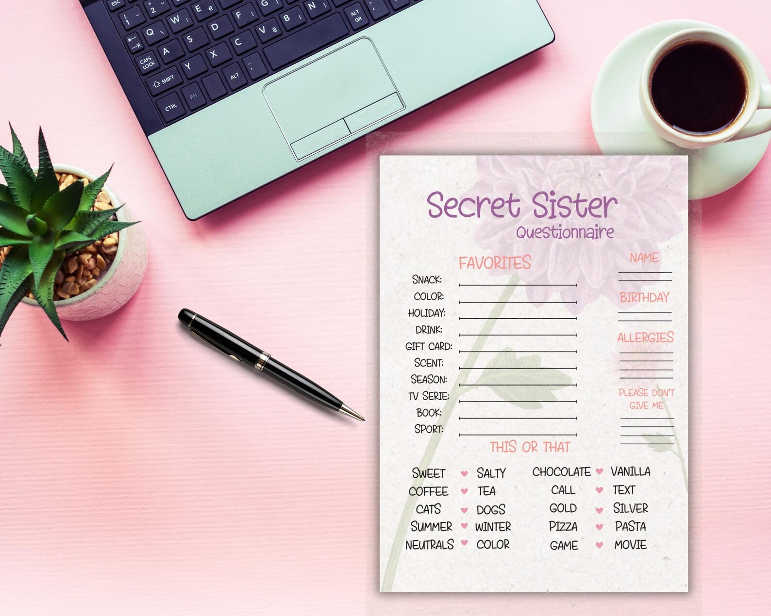 Secret Sister Questionnaire | Young Women | Girls Camp Secret Sister ...