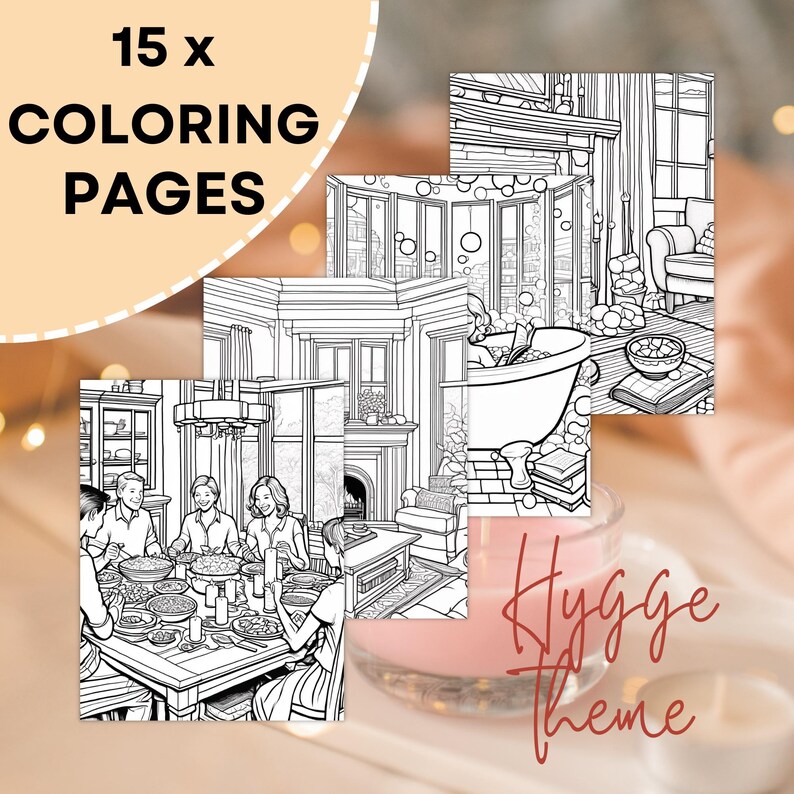 Hygge Coloring Pages Cozy Hygge Cozy and Comfy Coloring Cute Hygge ...