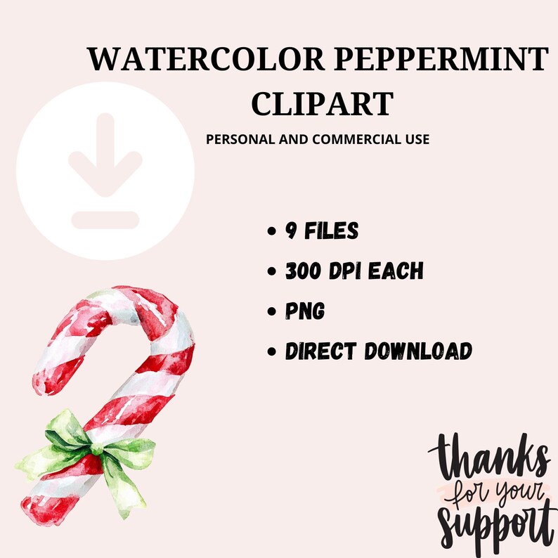 Peppermint Watercolor Clipart Peppermint Christmas Clipart Candy Cane ...