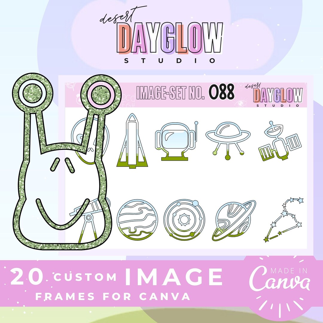 SPACE BUNDLE, ALIEN Custom Editable Canva Images / Picture Frames, Drag ...